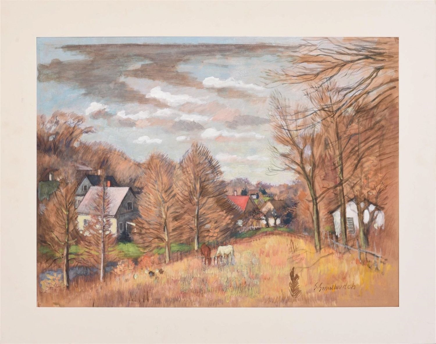 Simka Simkhovitch | Landscape With Farm and Horses | MutualArt