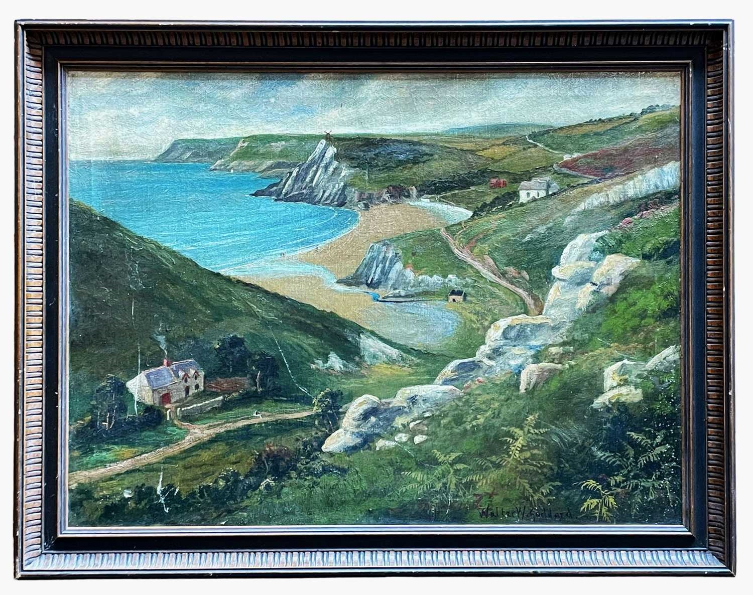 Walter W. Goddard | untitled, a coastal scene with mountain top houses ...