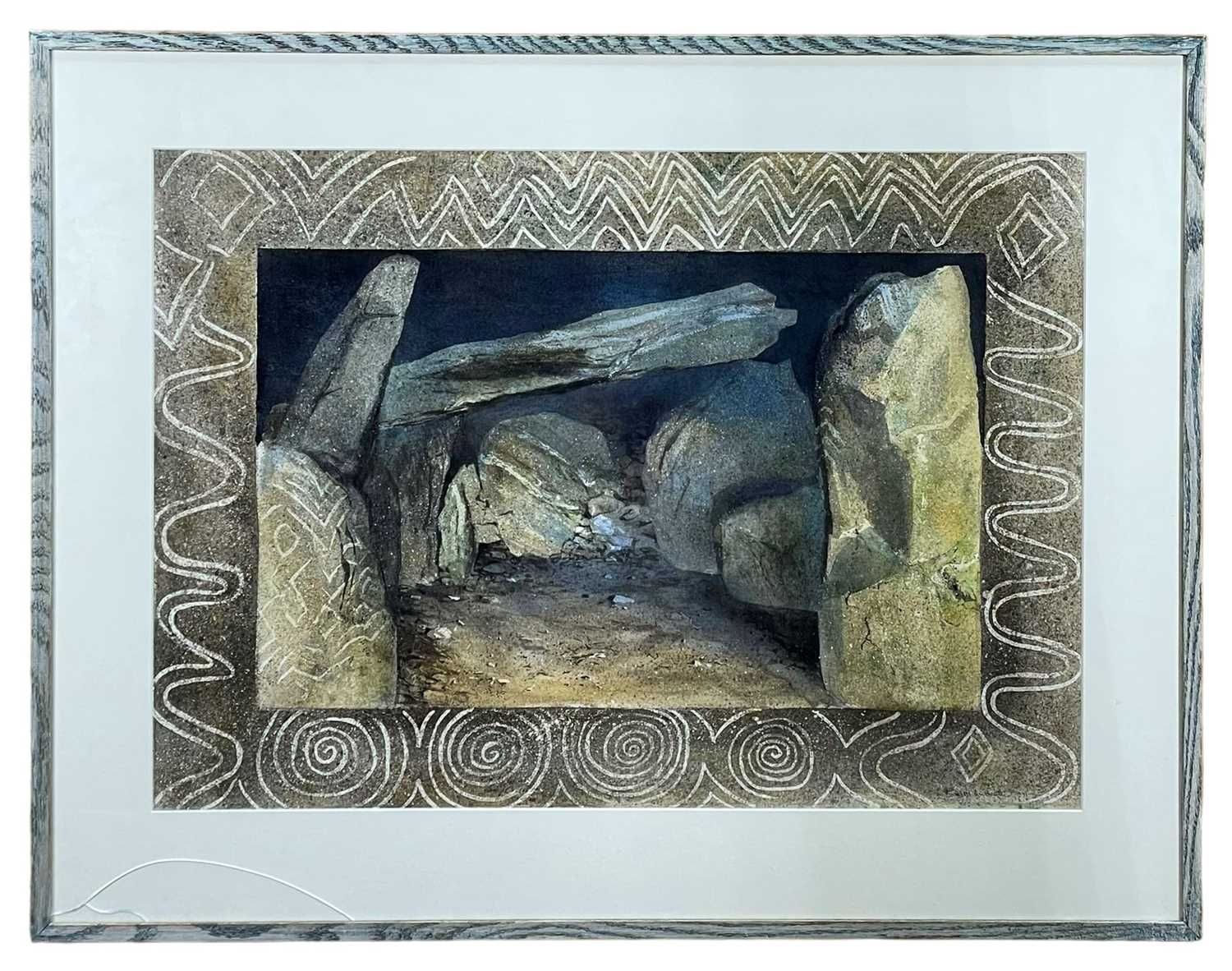 Keith Andrew | Neolithic burial chamber within stylized border | MutualArt