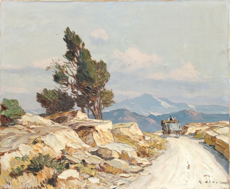 Gustave Vidal | Charette in a Provençal landscape | MutualArt