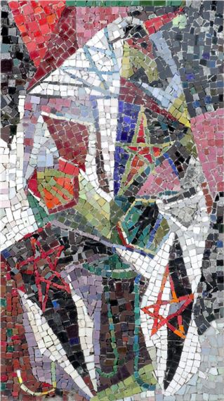 Jacob Bouhuys | polychrome mozaïek van een gemaskerd figuur | MutualArt