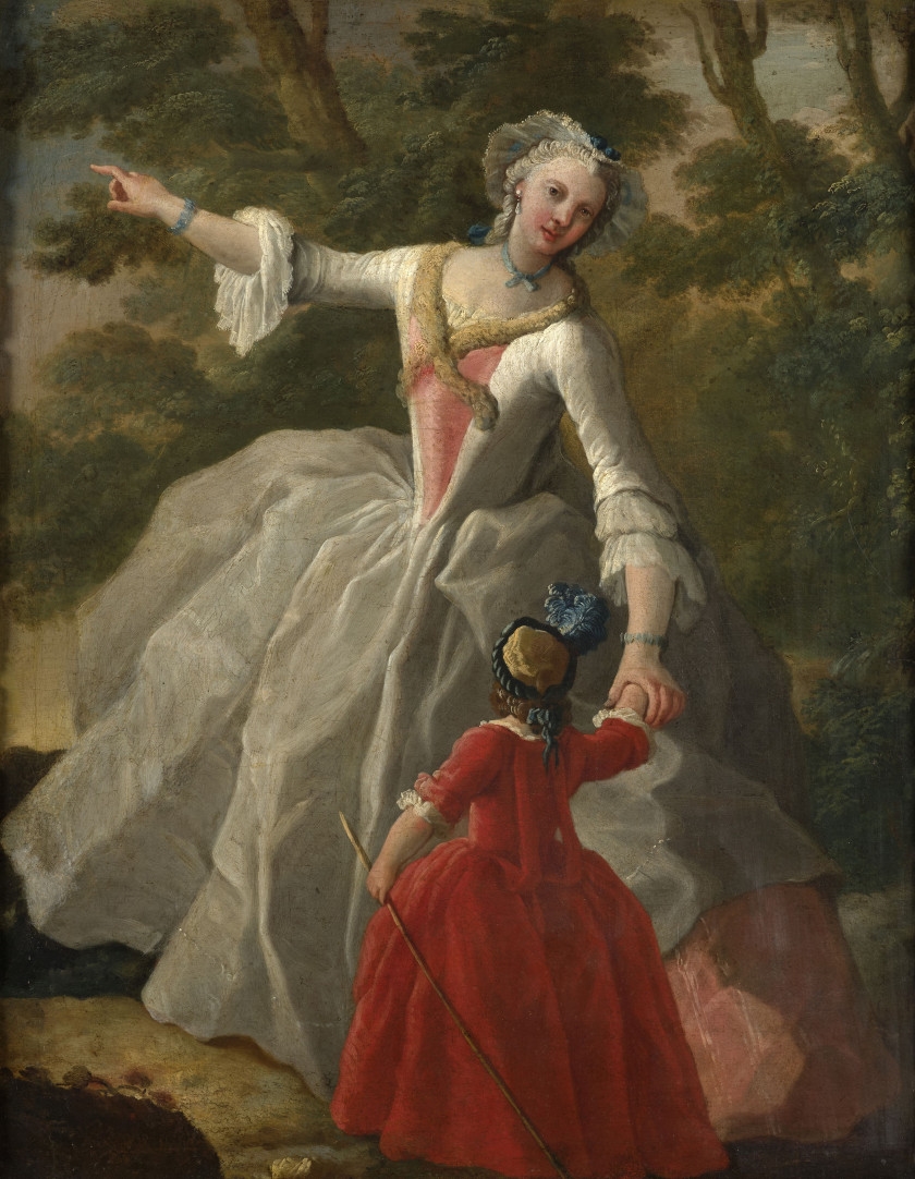 French School, 18th Century | Mère et sa fille debout sur un rocher et ...