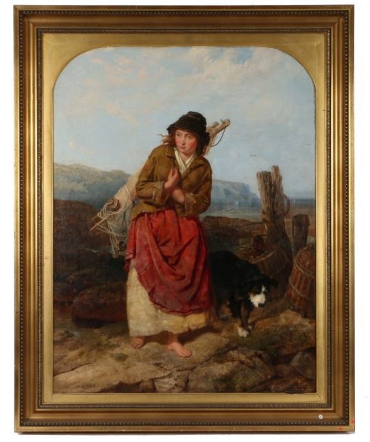Henry Bright | Coastal Scene with Fisher Girl and Dog (57) | MutualArt