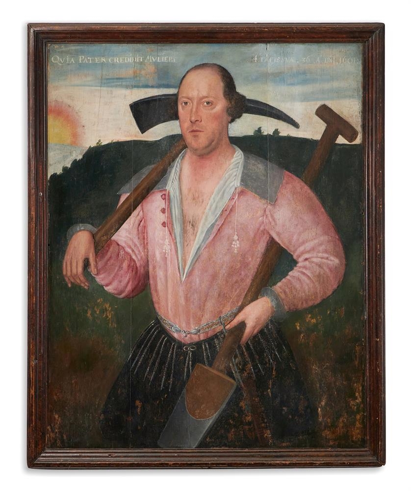 British School, 17th Century | PORTRAIT OF A MAN WITH A PICKAXE AND A ...