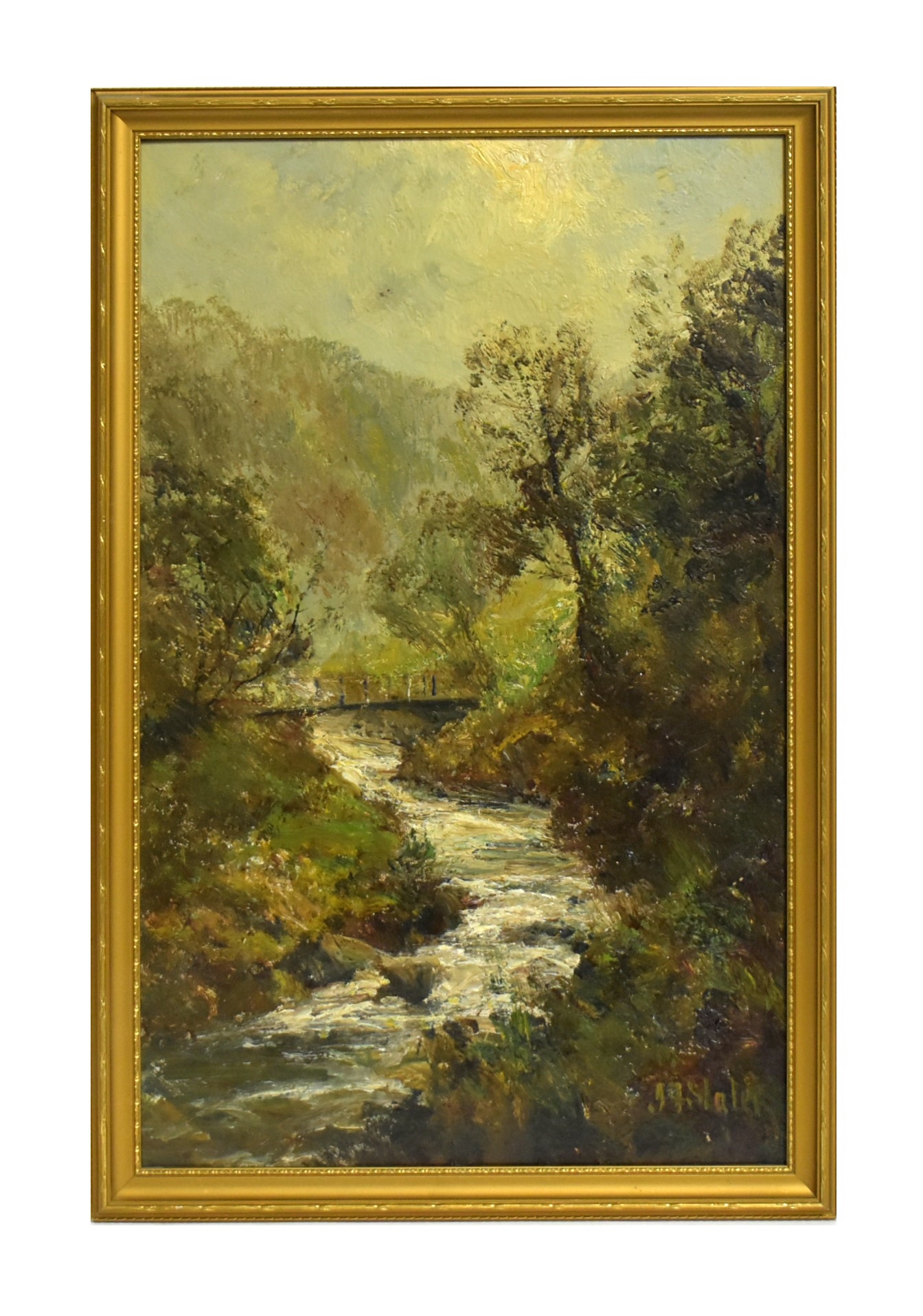 John Falconer Slater | Blustery woodland view with serpentine stream ...