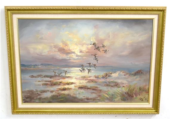 Jack Cox | Ducks alighting over a marshland | MutualArt