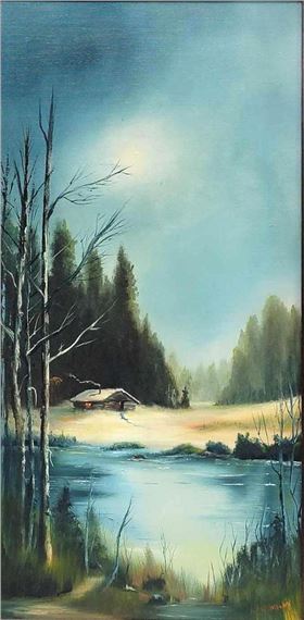 Irene Burnham | Forest landscape with cabin | MutualArt