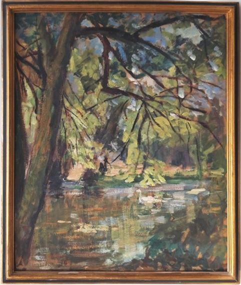Jeanne Lourier-Dreyfus | River in the woods and walker with swan ...