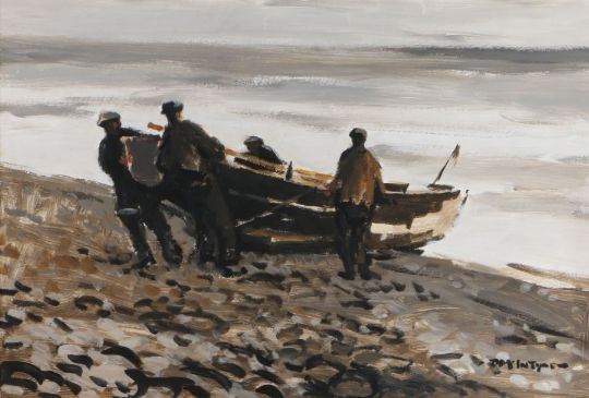 Donald McIntyre | Dragging a coble ashore | MutualArt