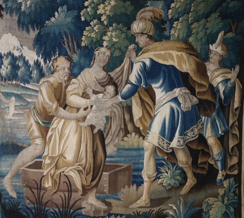 Flemish School 17th Century | baby Moses in the Nile river with his ...