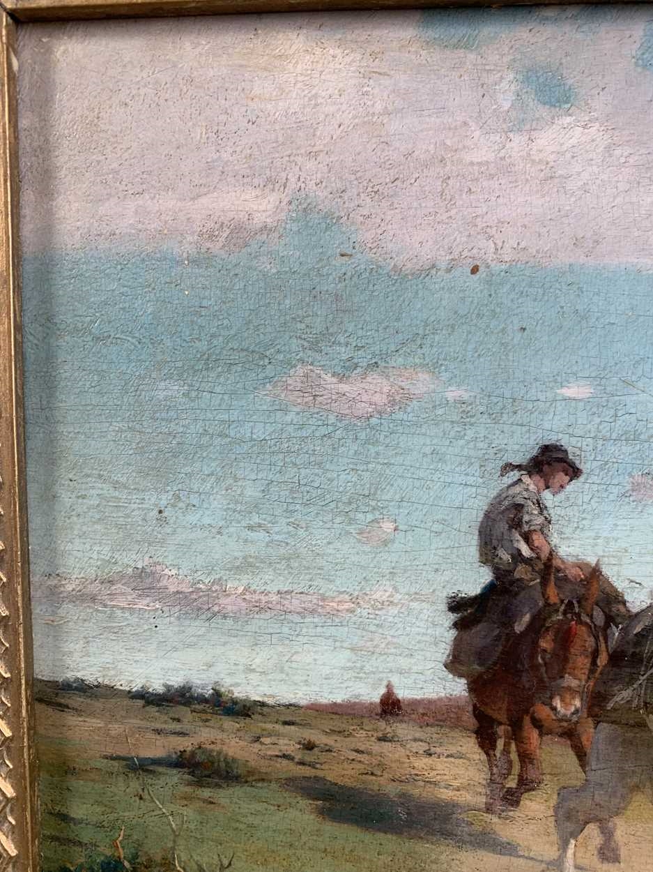 Stefano Bruzzi | Mule riders (recto) with a sketch of a ploughing scene ...