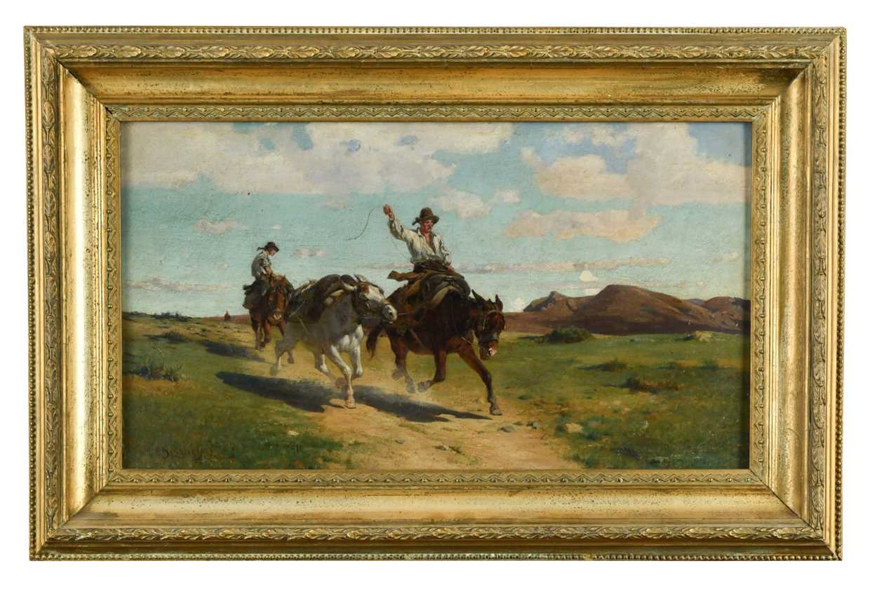 Stefano Bruzzi | Mule riders (recto) with a sketch of a ploughing scene ...