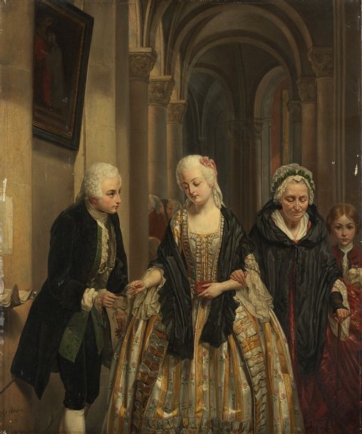 Jean Alphonse Roehn | Gallant encounter in a church | MutualArt