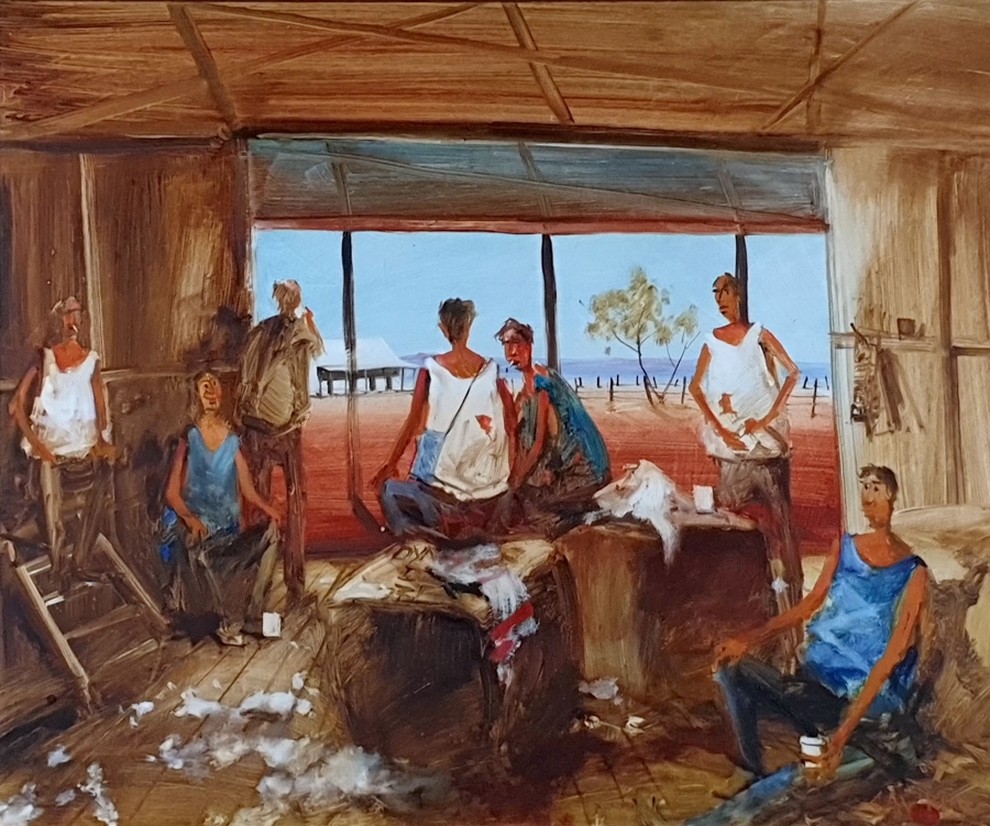 Hugh Sawrey | Smoko in the shearing shed | MutualArt