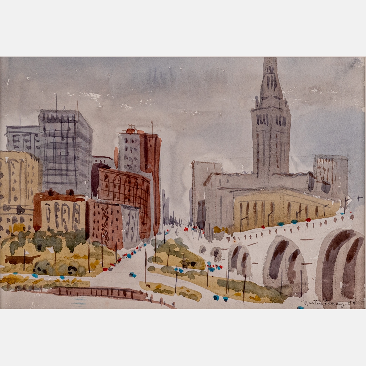 Martin Linsey | Cleveland Skyline with Terminal Tower (1971) | MutualArt