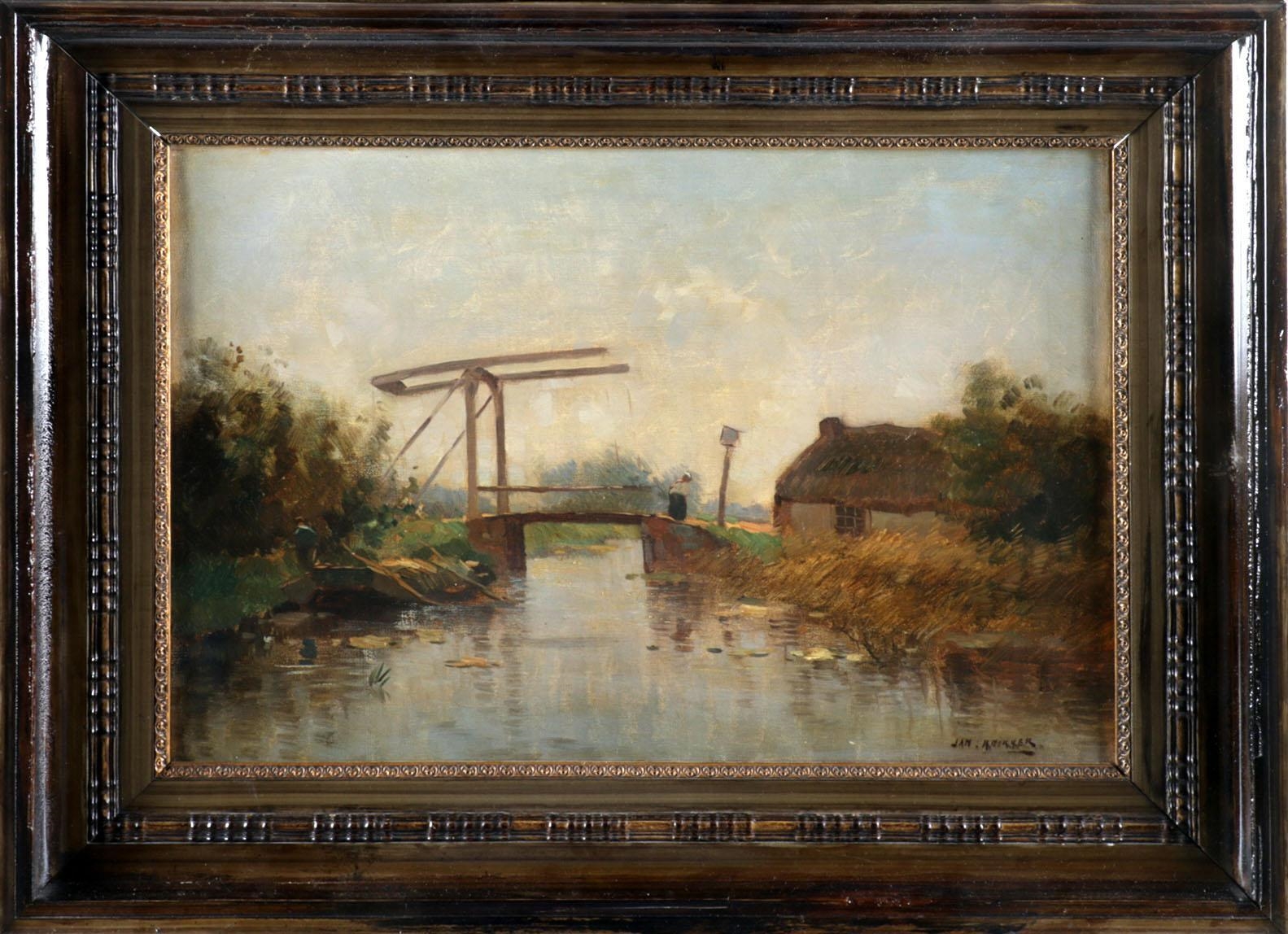 Jan Knikker | Boerderij met personen bij ophaalbruggetje | MutualArt