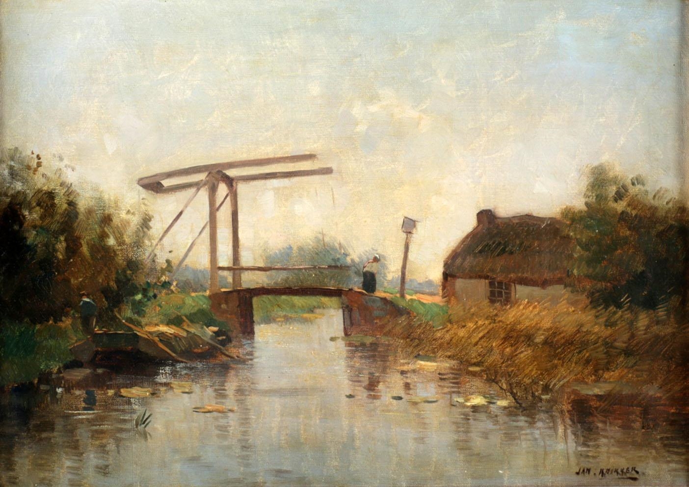 Jan Knikker | Boerderij met personen bij ophaalbruggetje | MutualArt