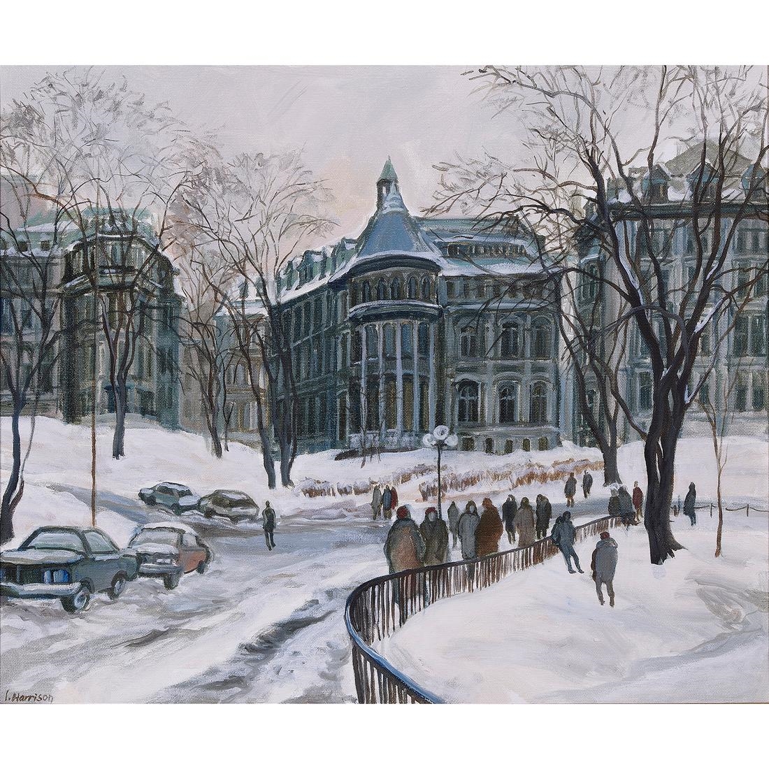 Ingrid Harrison | Snowy Street Scene with Fence | MutualArt