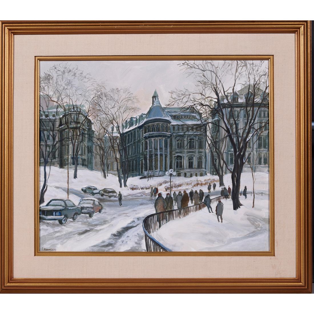 Ingrid Harrison | Snowy Street Scene with Fence | MutualArt