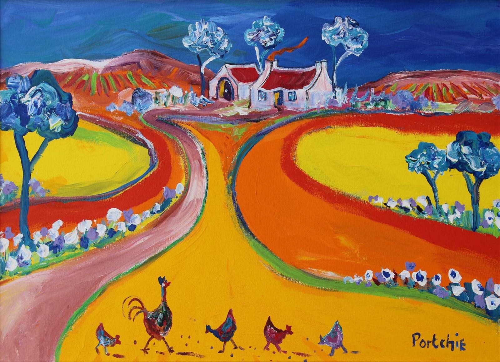 Portchie | FARMHOUSE WITH CHICKENS | MutualArt