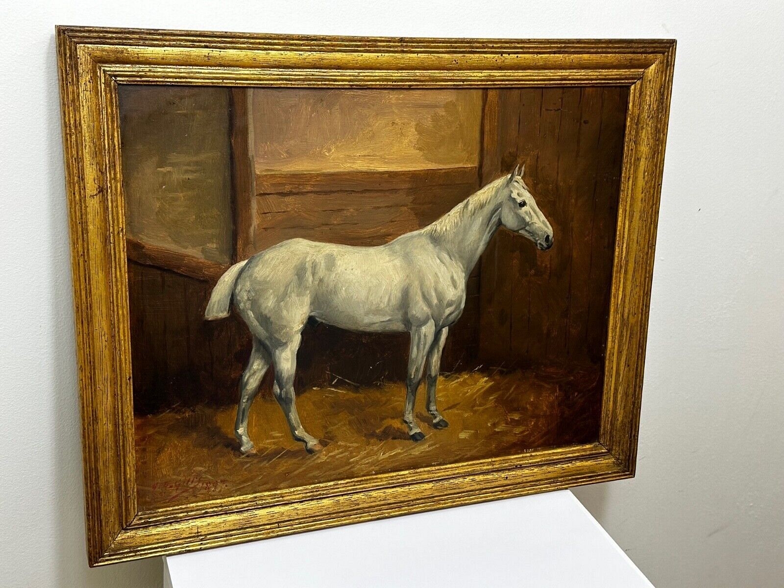 Godfrey Douglas Giles | WHITE HORSE IN ASTABLE OIL PAINTING | MutualArt