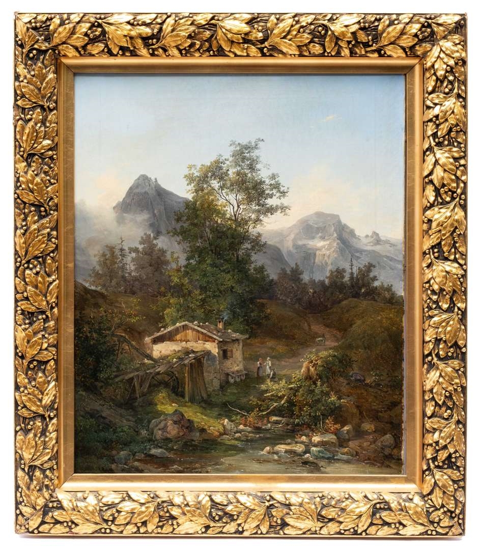 Georg Geyer | Berglandschap met figuren bij een chalet | MutualArt