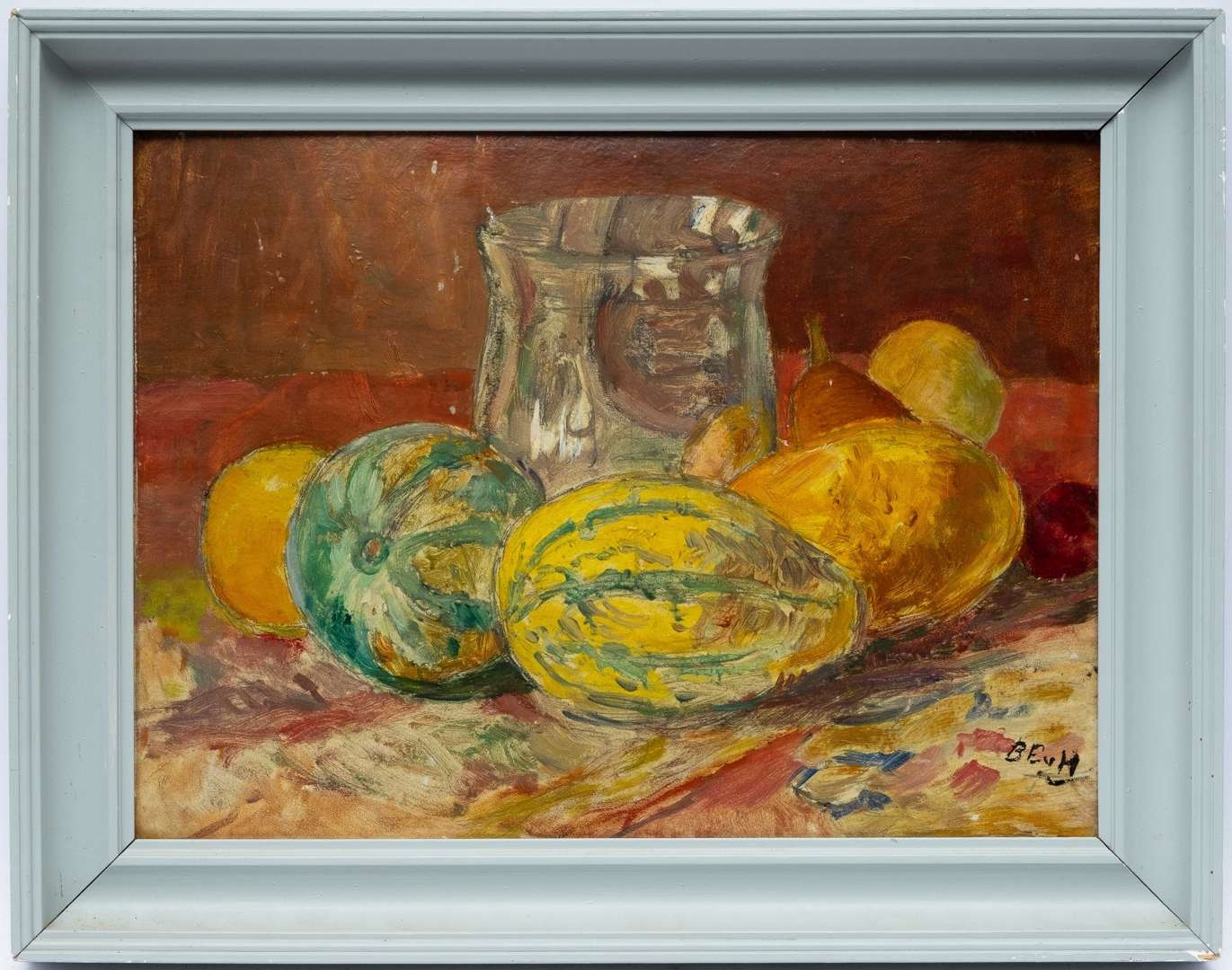 Barbara Van Houten | Stilleven met pompoenen en glazen vaas | MutualArt