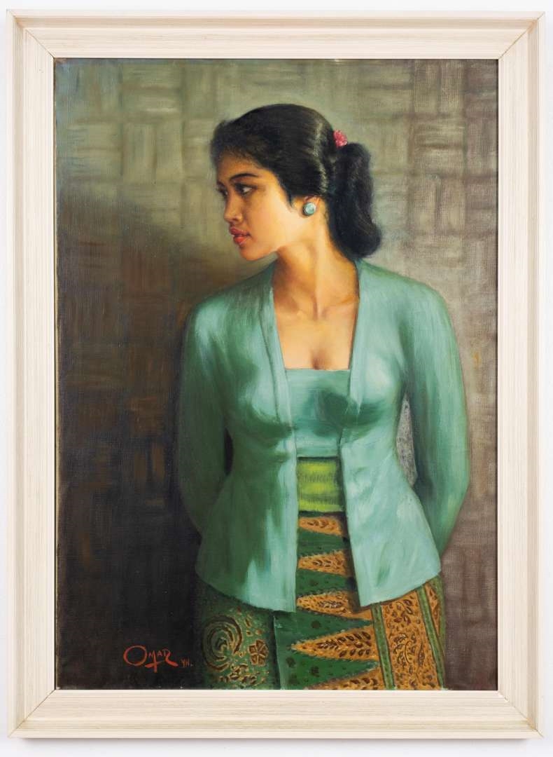 Omar Yahya | Een Indonesische dame in groen jasje en sarong | MutualArt