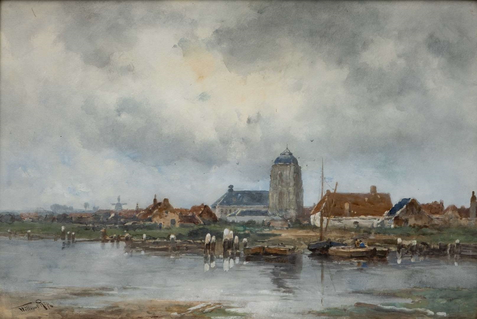 Willem Cornelis Rip | Gezicht op de haven van Veere met de Grote Kerk in de achtergrond | MutualArt