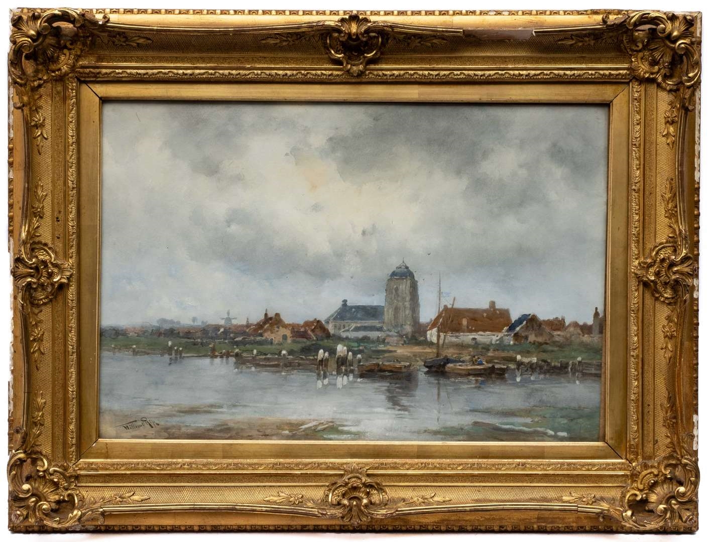 Willem Cornelis Rip | Gezicht op de haven van Veere met de Grote Kerk in de achtergrond | MutualArt