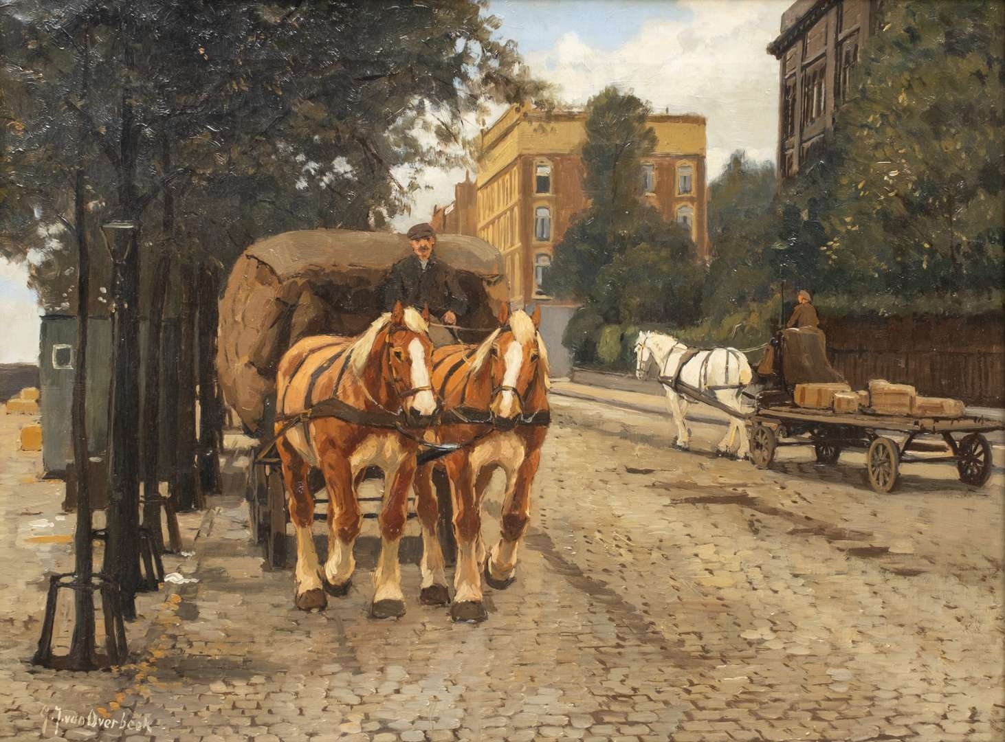 Gijsbertus Johannes van Overbeek | Paardenkar aan de Rotterdamse kade ...