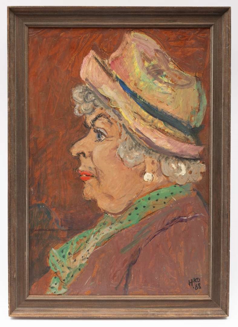 Harm Kamerlingh Onnes | Portret van een dame met hoed in profiel (1968 ...