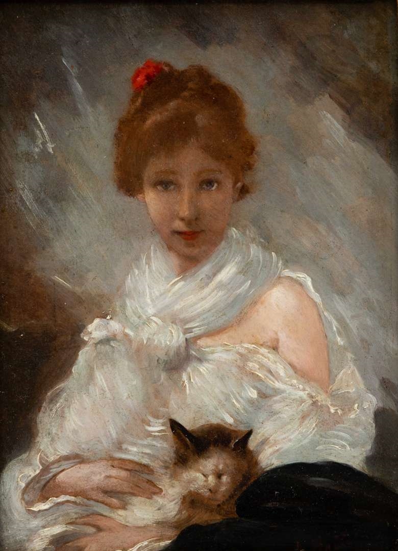Charles Joshua Chaplin | Elegante dame met kat | MutualArt