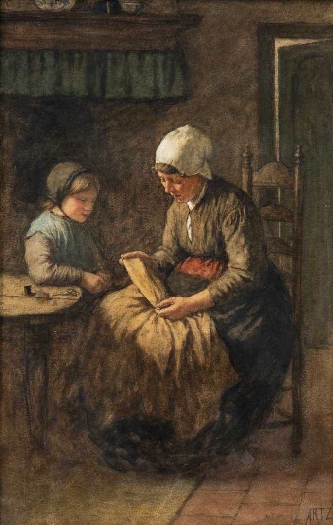 David Adolph Constant Artz | Mother with children and a lamb | MutualArt