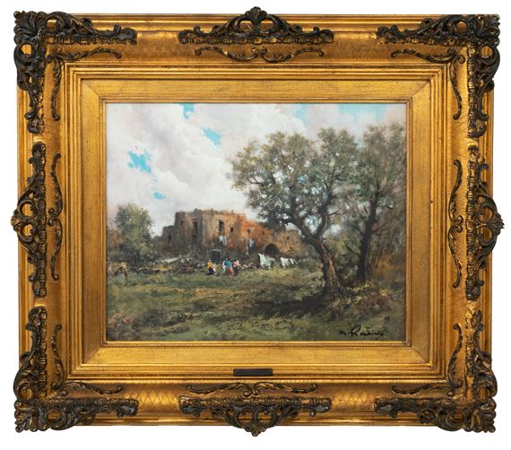 Augusto Radice | Paesaggio con personaggi e caseggiato | MutualArt