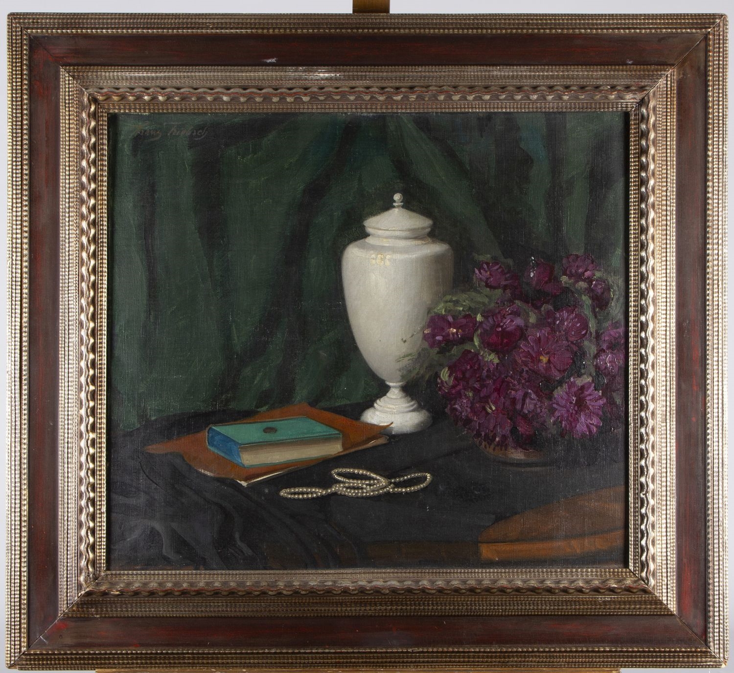 Franz Triebsch | Stillleben mit Porzellanvase, Astern und Perlenkette ...