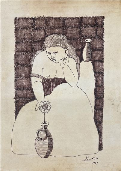 Pablo Picasso | PABLO PICASSO PEN ON PAPER WOMAN ADMIRING FLOWER ...