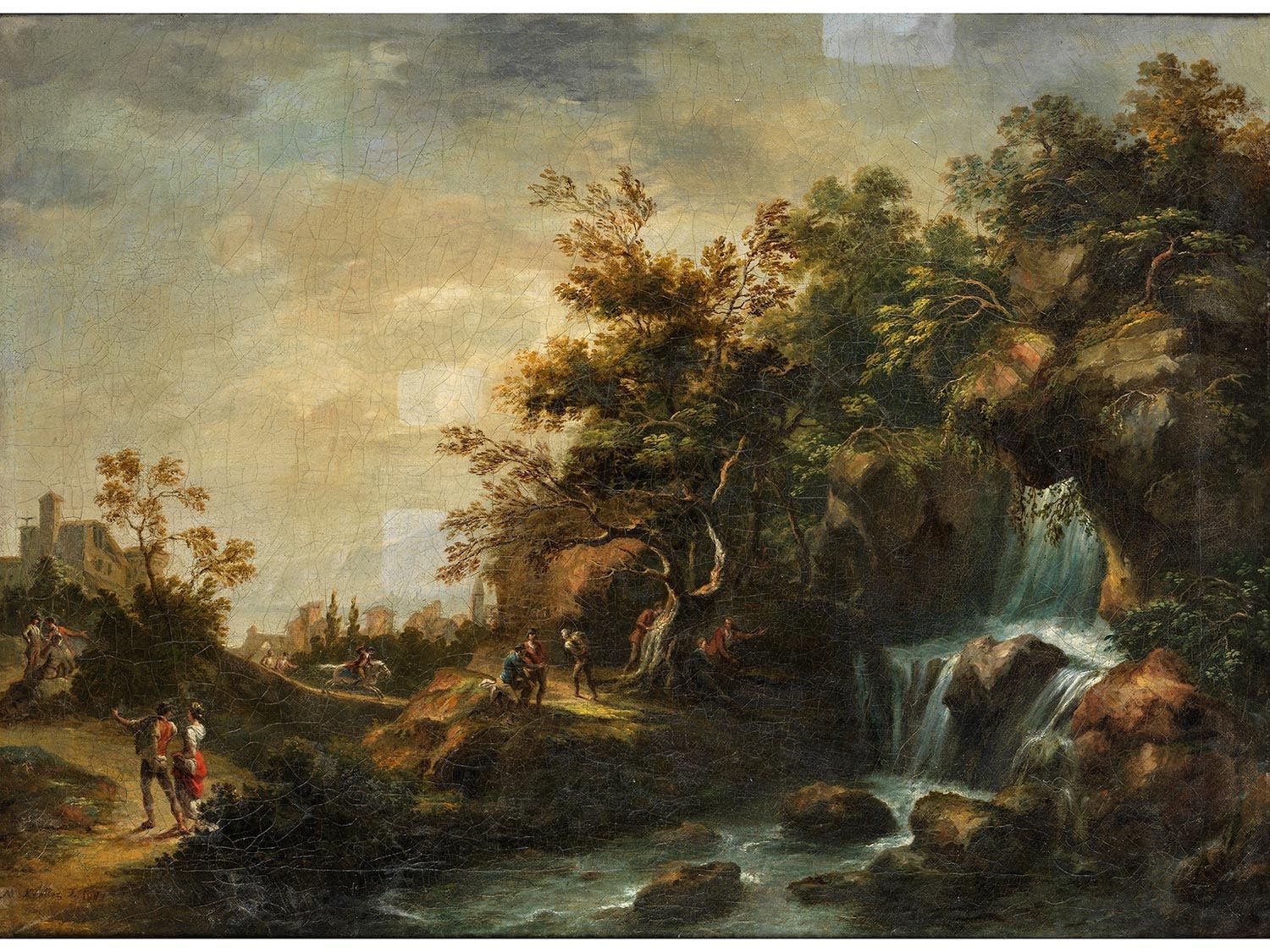 Martin Knoller | LANDSCHAFTEN MIT FIGUREN UND WASSERFALL (1803) | MutualArt