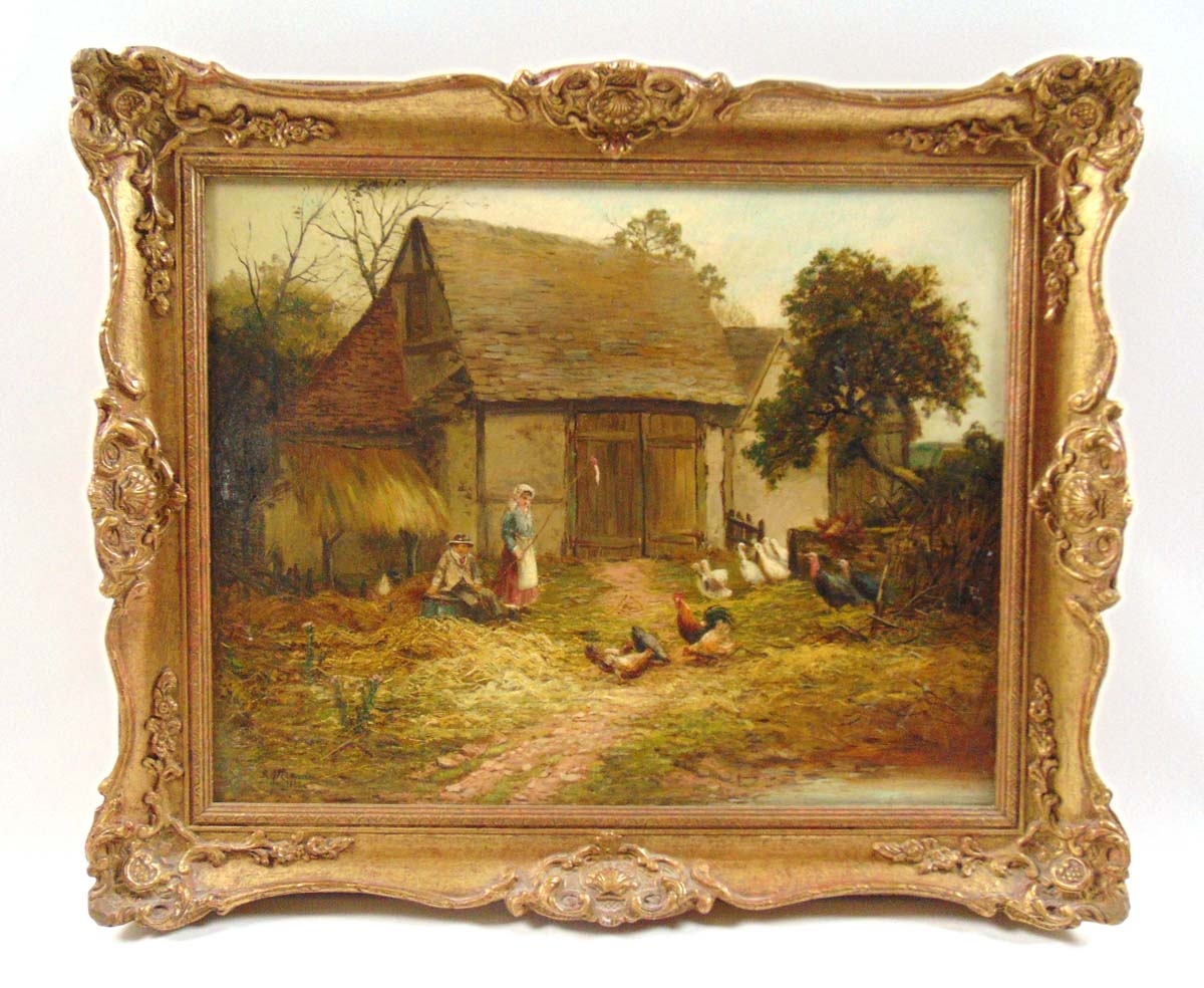 Robert John Hammond | children and chickens in farmyard | MutualArt