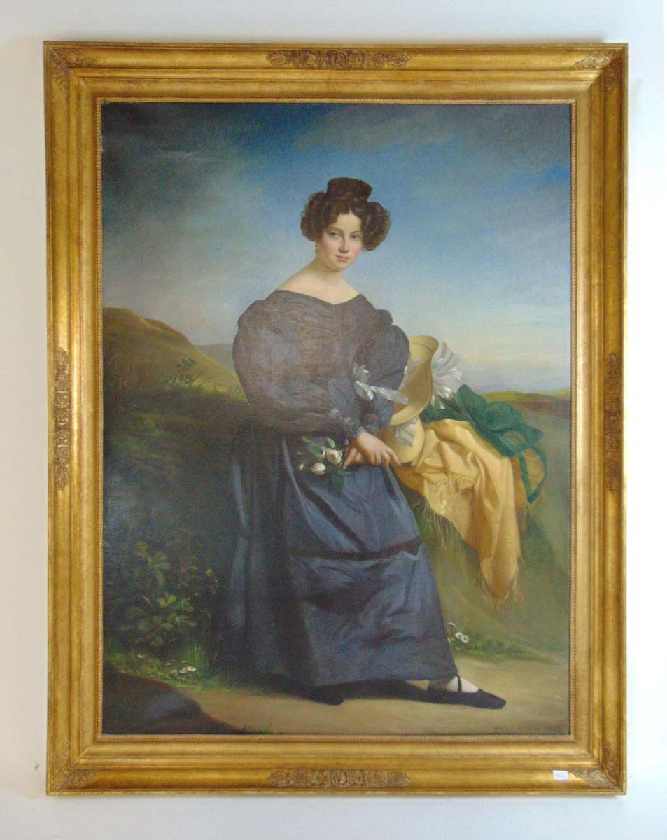 Adèle Kindt | life size portrait of lady holding roses (1829) | MutualArt