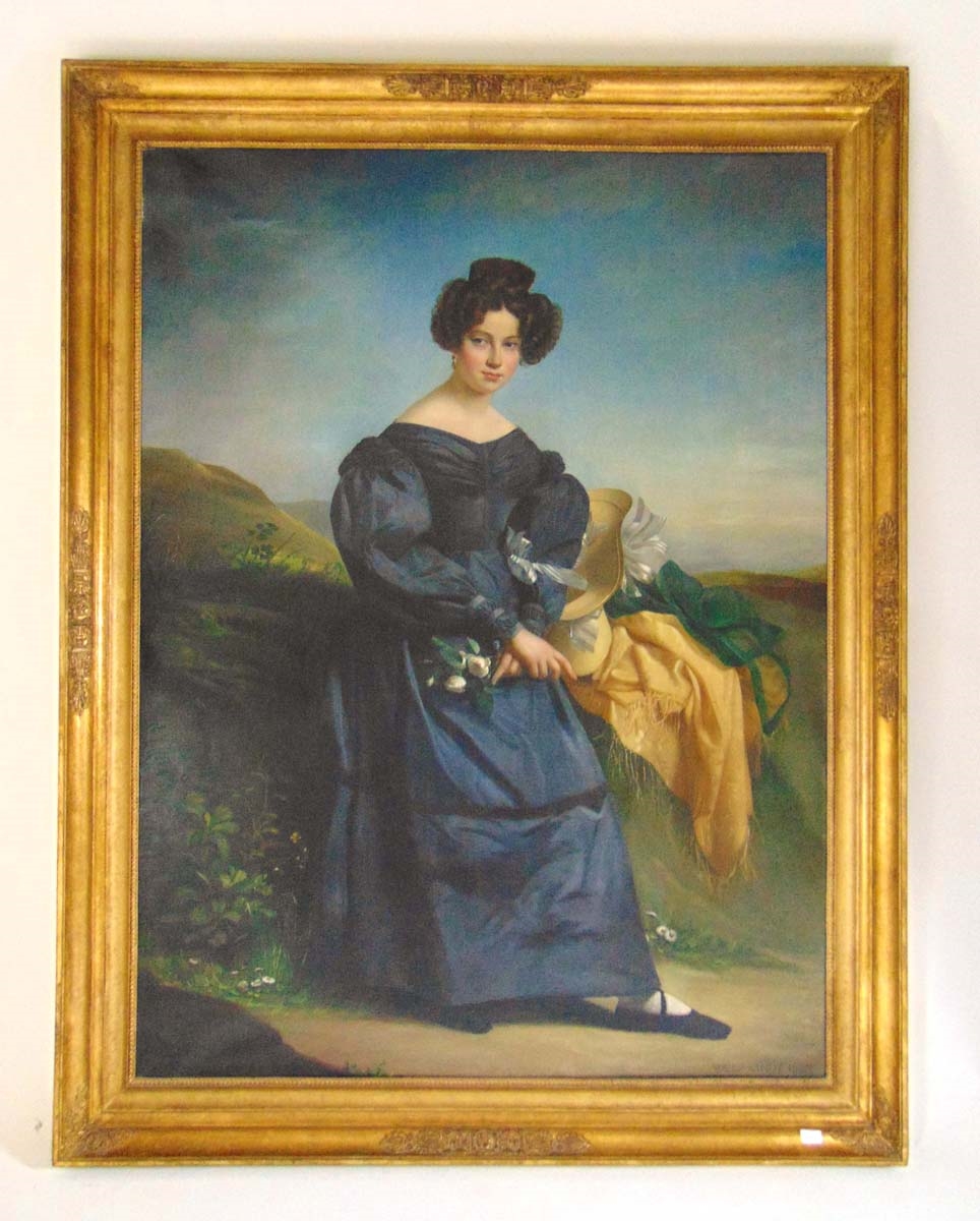Adèle Kindt | life size portrait of lady holding roses (1829) | MutualArt