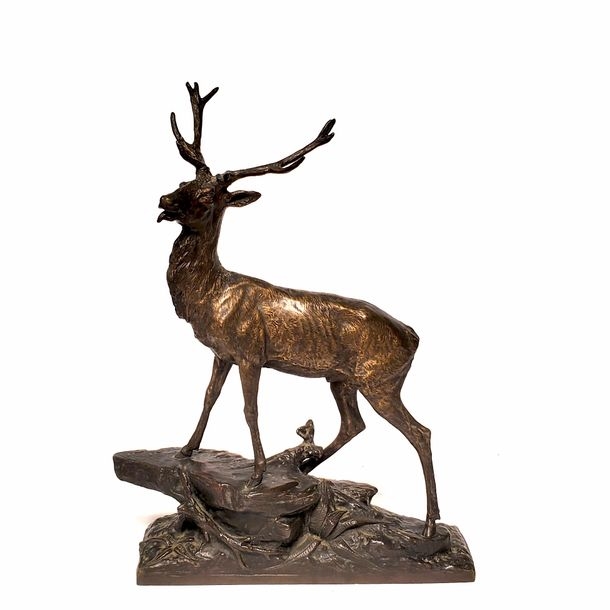 Édouard Drouot | Edouard DROUOT (1859-1945) Deer on a rocky knoll ...
