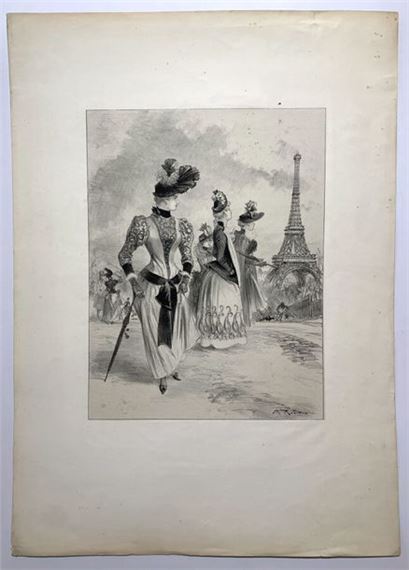 Albert Robida | Les élégantes au pied de la Tour Eiffel (Circa 1890 ...