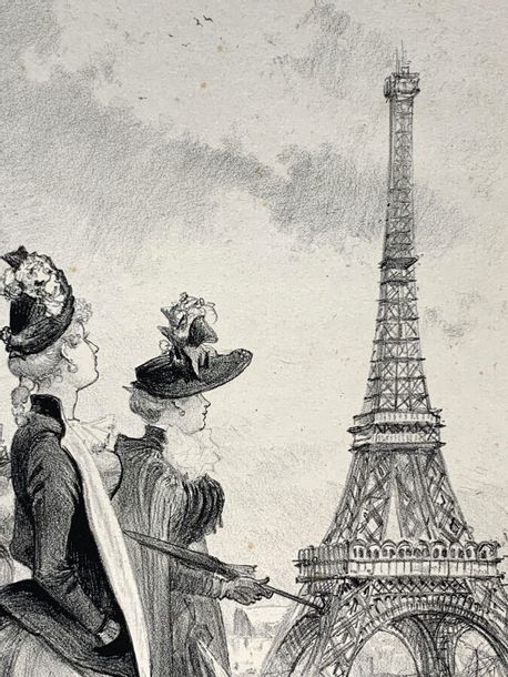 Albert Robida | Les élégantes au pied de la Tour Eiffel (Circa 1890 ...