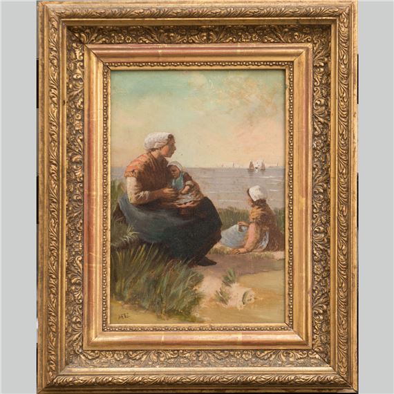 David Adolph Constant Artz | Dutch mother with children by the beach ...