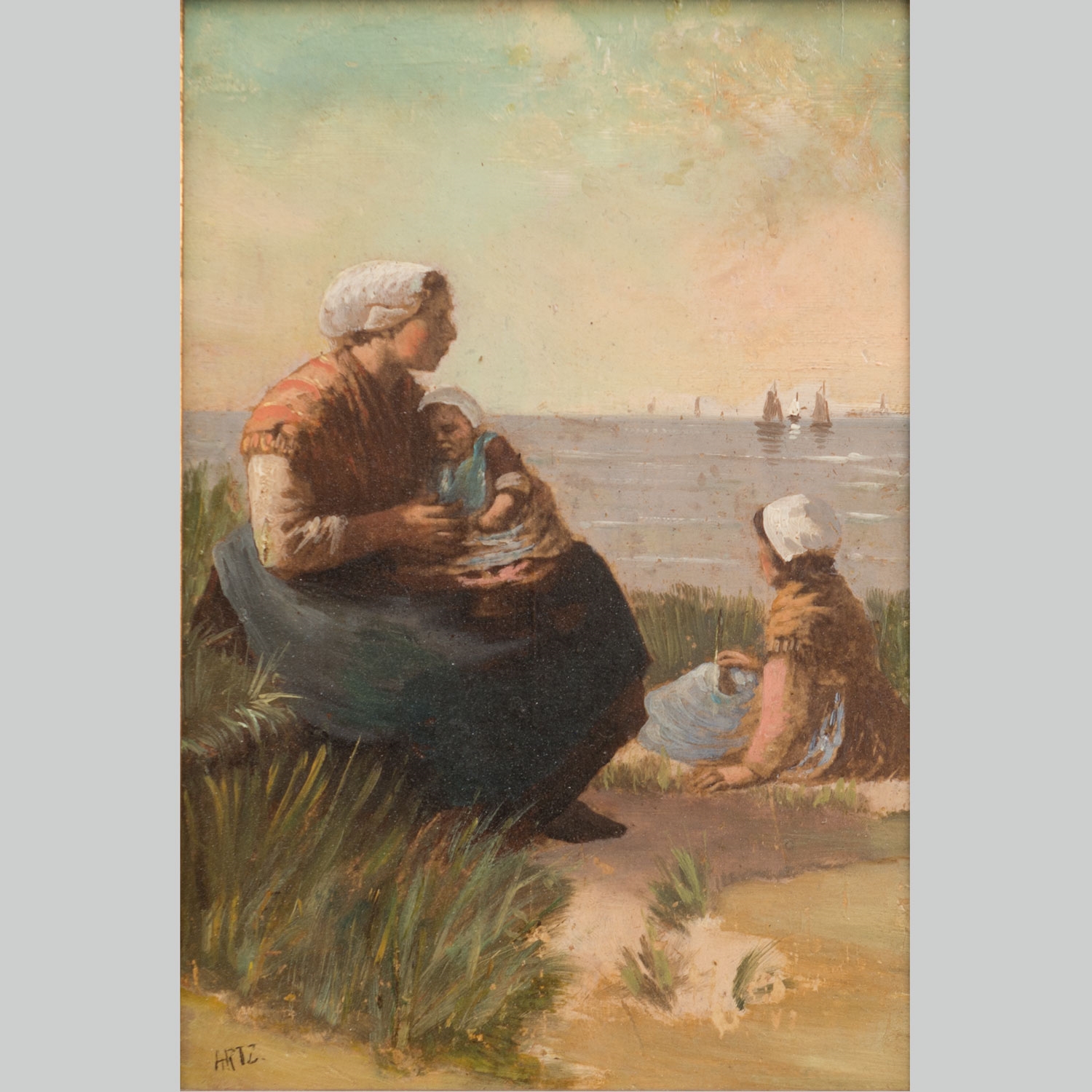 David Adolph Constant Artz | Dutch mother with children by the beach ...