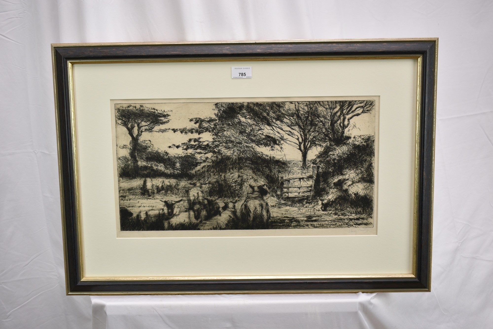 Harry Becker | Sheep by gate in Landscape | MutualArt