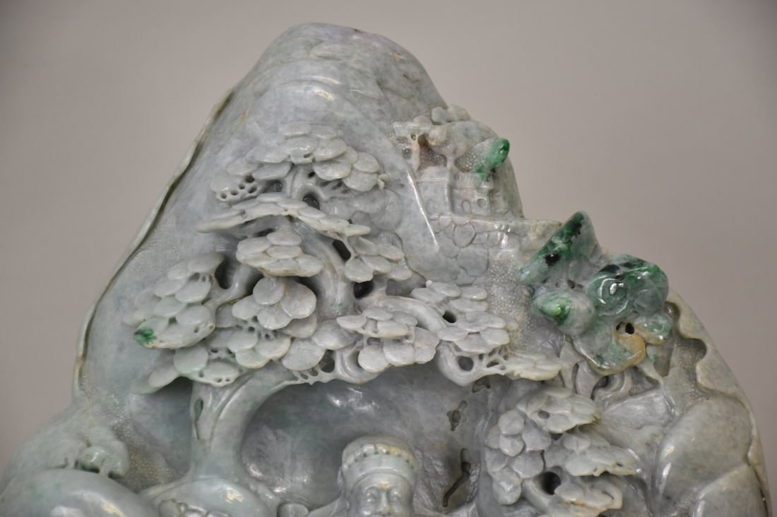 Chinese School | Chinese Jade Carving Of A Mountain Scene With | MutualArt