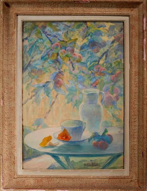 Mathilde Delattre | Still life with a pitcher under a peach tree ...