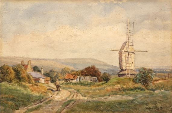 Vivian Rolt | 'Landscape with figure and windmill' | MutualArt